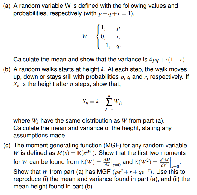 Solved (a) ﻿A random variable W ﻿is defined with the | Chegg.com