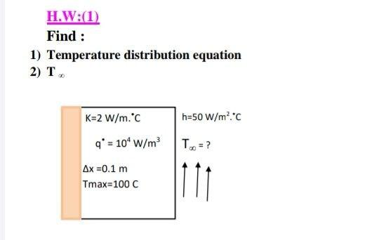 Solved H.W:(1) Find : 1) Temperature distribution equation | Chegg.com