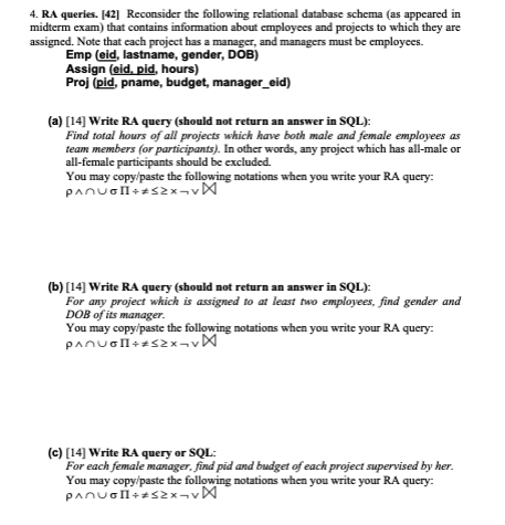 Solved 4. RA queries. [42] Reconsider the following | Chegg.com