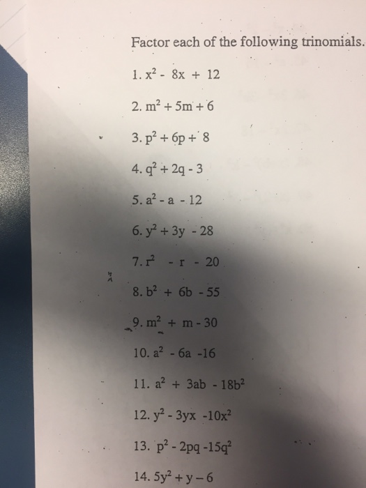 Solved Factor each of the following trinomials. 1. x2 8x 12 | Chegg.com