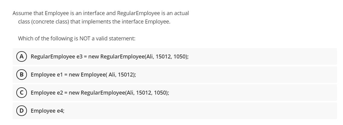 Solved Assume that Employee is an interface and | Chegg.com
