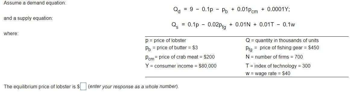 Solved and a supply equation: Qd=9−0.1p−pb+0.01pcm+0.0001Y | Chegg.com