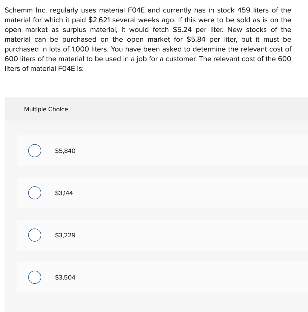Solved Schemm Inc. regularly uses material F04E and | Chegg.com Solved Schemm Inc. regularly uses material F04E and | Chegg.com