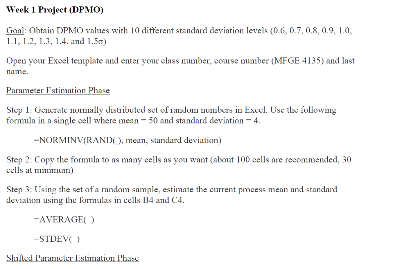Solved Week 1 Project (DPMO) Goal: Obtain DPMO values with | Chegg.com