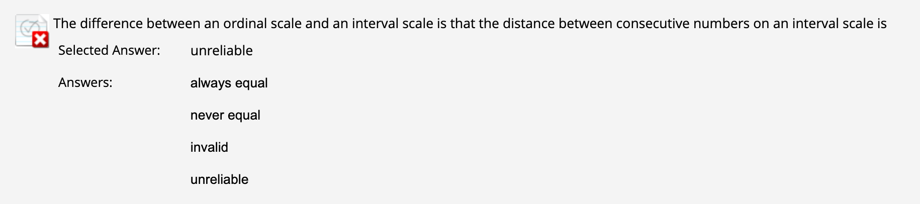 Solved The difference between an ordinal scale and an | Chegg.com