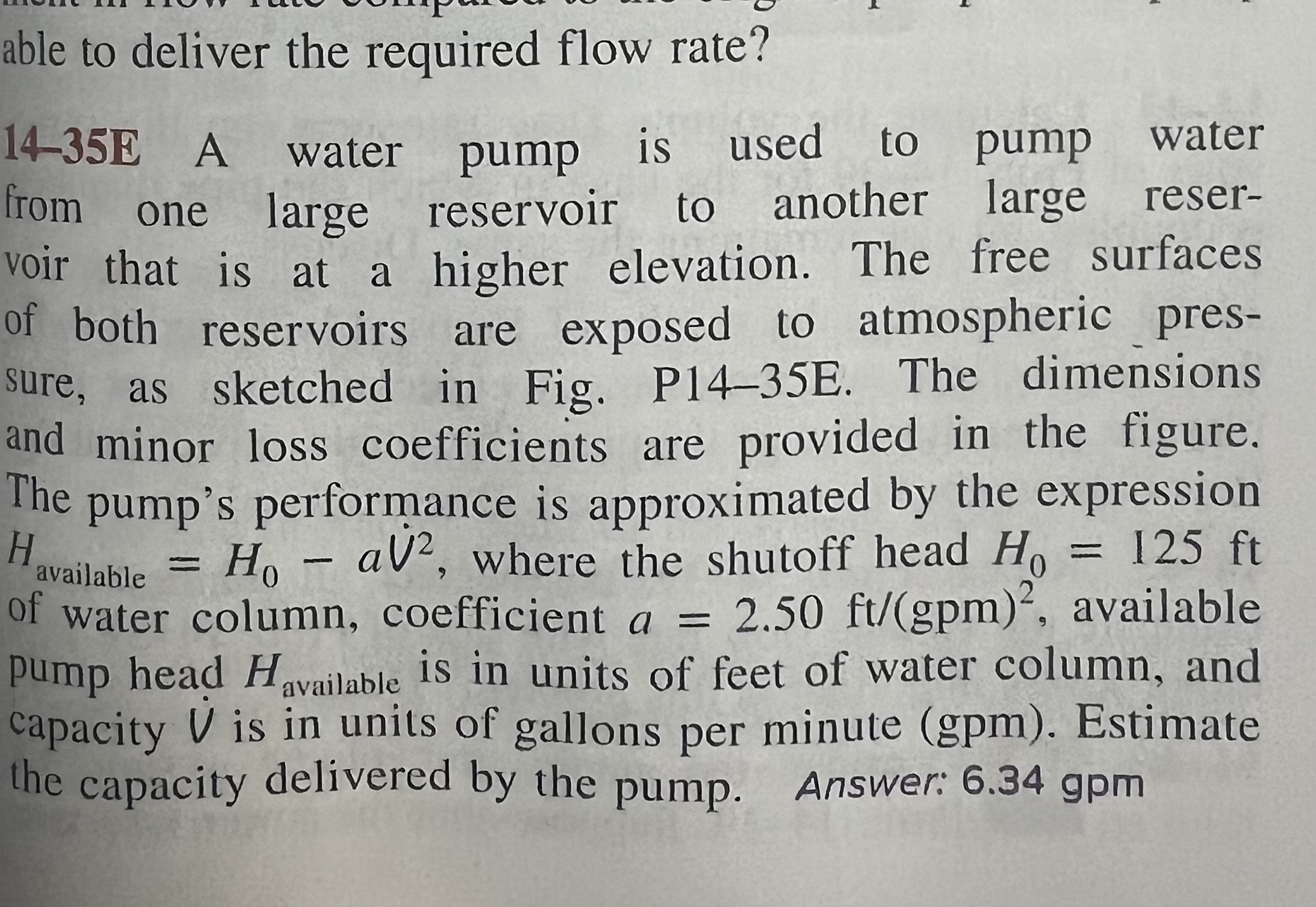 Solved 14-35E A water pump is used to pump water from one | Chegg.com