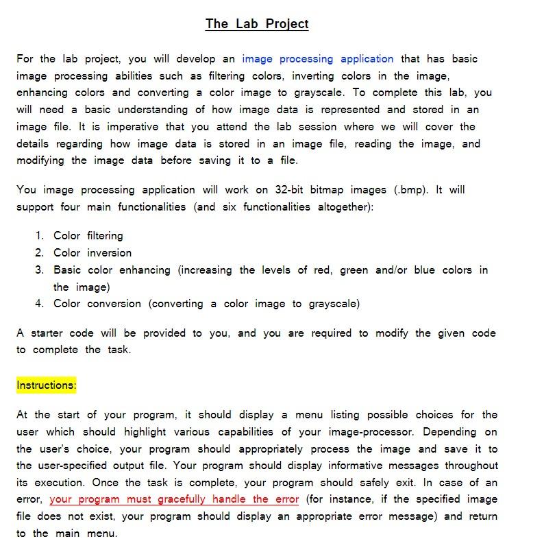 Solved The Lab Project For the lab project, you will develop | Chegg.com