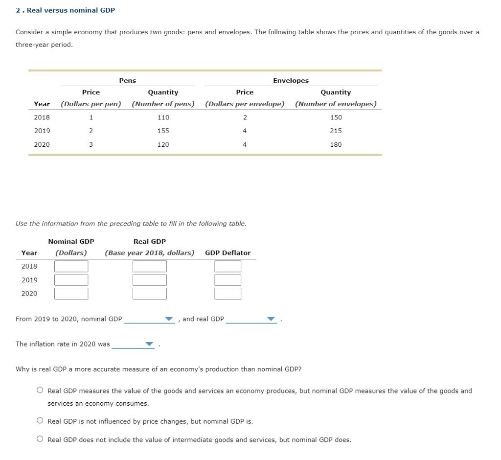 Solved 2. Real versus nominal GDP Consider a simple economy | Chegg.com