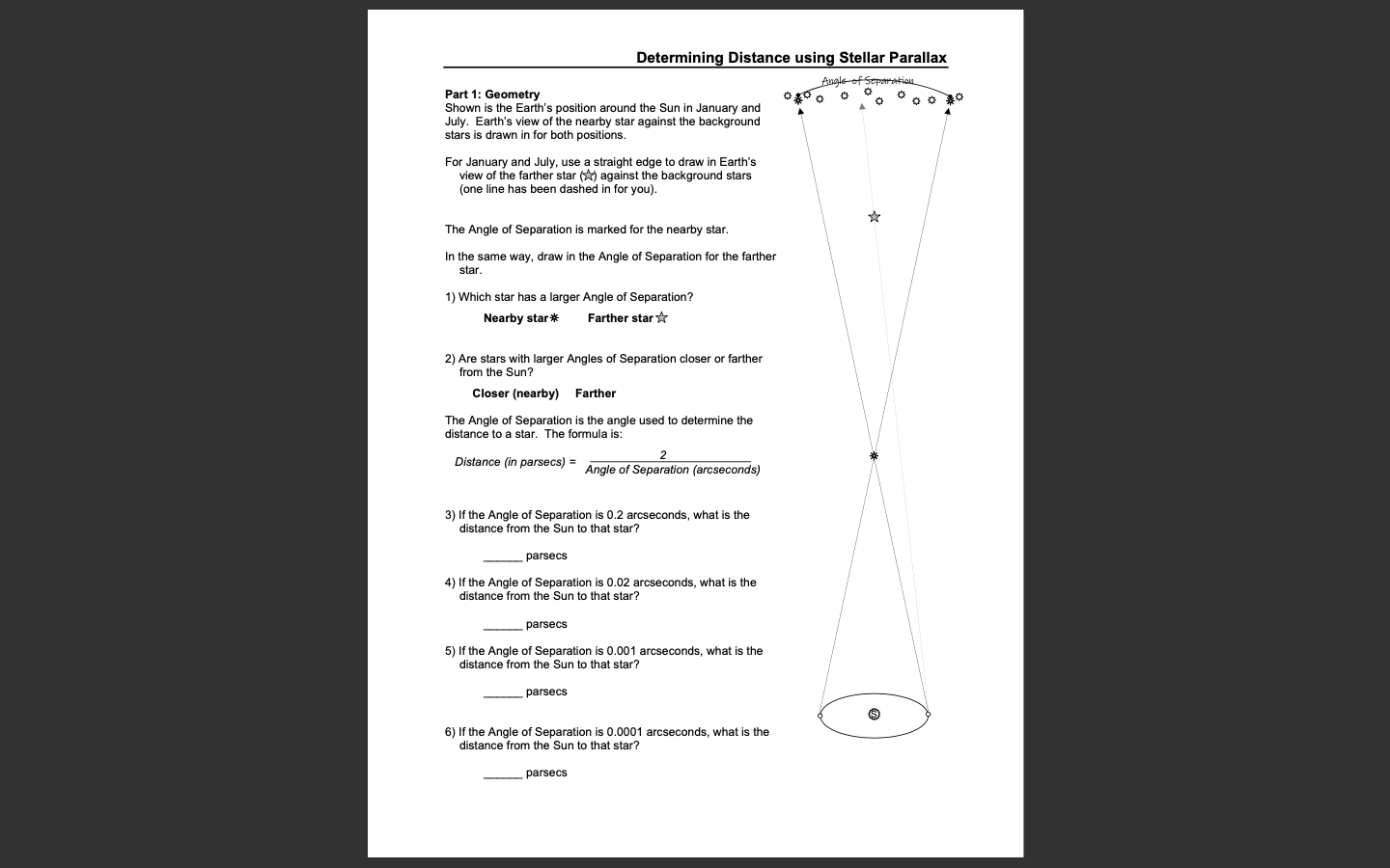 Solved Determining Distance Using Stellar Parallax Part 1