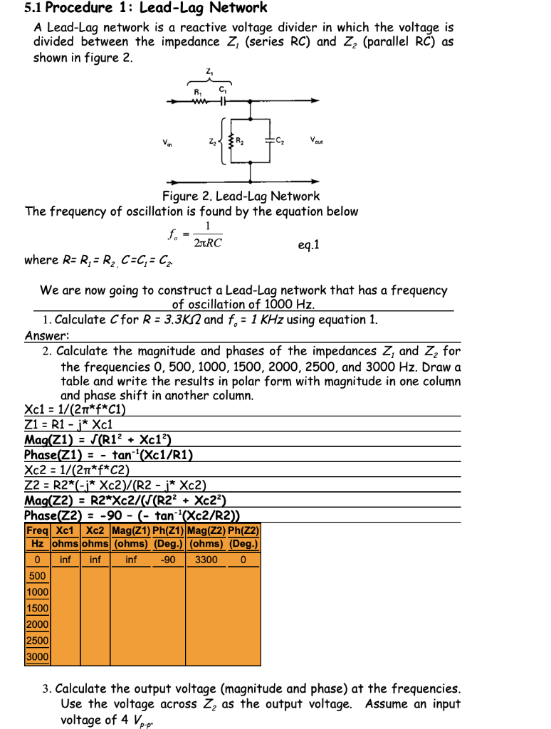 Solved 5.1 Procedure 1: Lead-Lag Network A Lead-Lag network | Chegg.com
