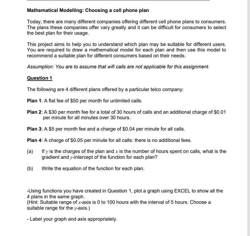 Solved Mathematical Modelling: Choosing a cell phone plan | Chegg.com