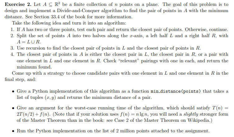 Solved Exercise 2. Let A⊆R2 be a finite collection of n | Chegg.com