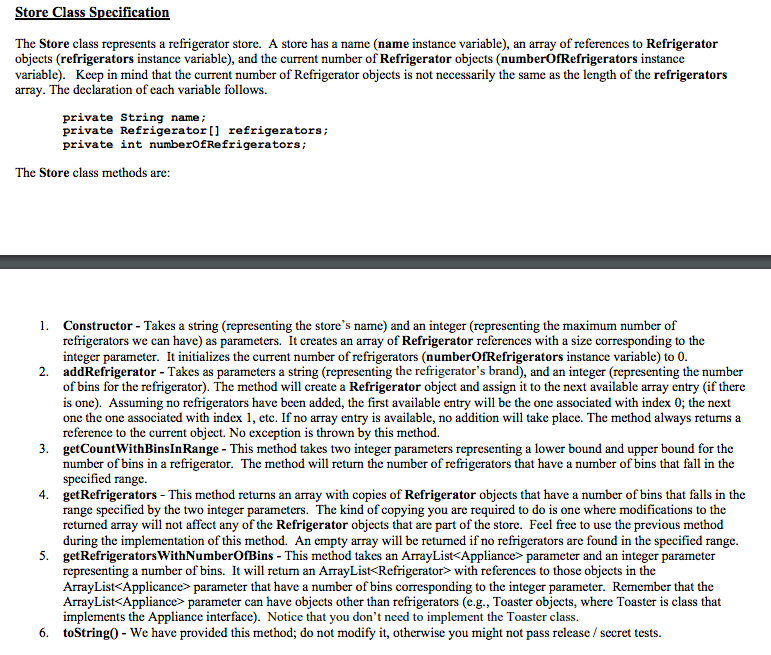 Solved Store Class Specification The Store class represents | Chegg.com