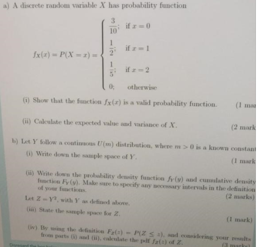 Solved a) A discrete random variable X has probability | Chegg.com