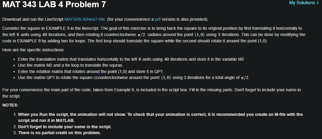 Solved MAT 343 LAB 4 Problem 7 My Solutions Download and run | Chegg.com