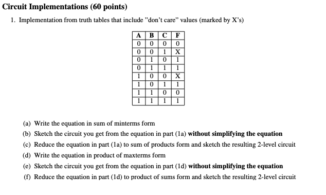Solved Circuit Implementations (60 points) 1. Implementation | Chegg.com