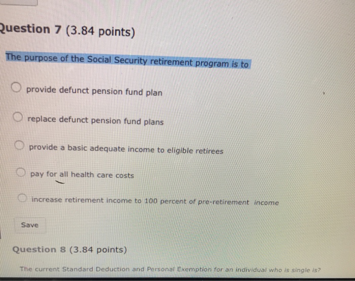 Solved The purpose of the Social Security retirement program | Chegg.com