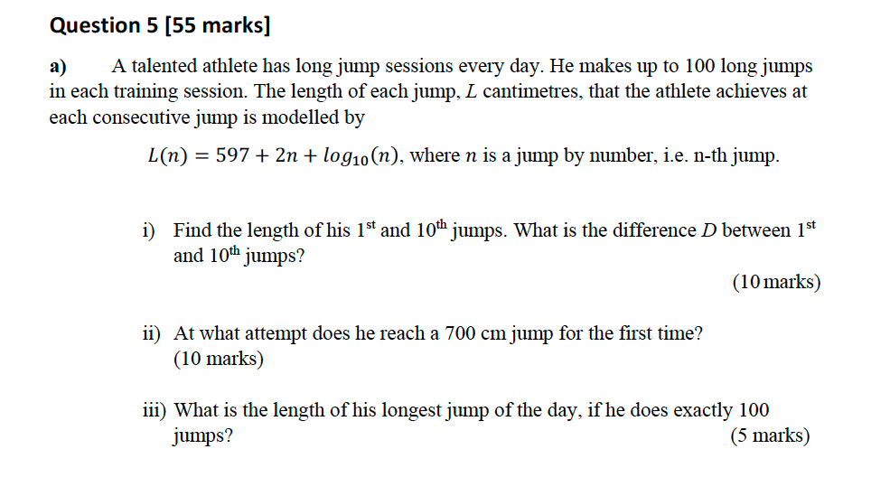 Solved a) A talented athlete has long jump sessions every | Chegg.com