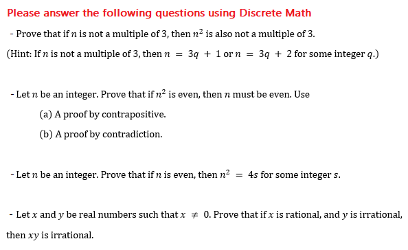 Solved Please answer the following questions using Discrete | Chegg.com