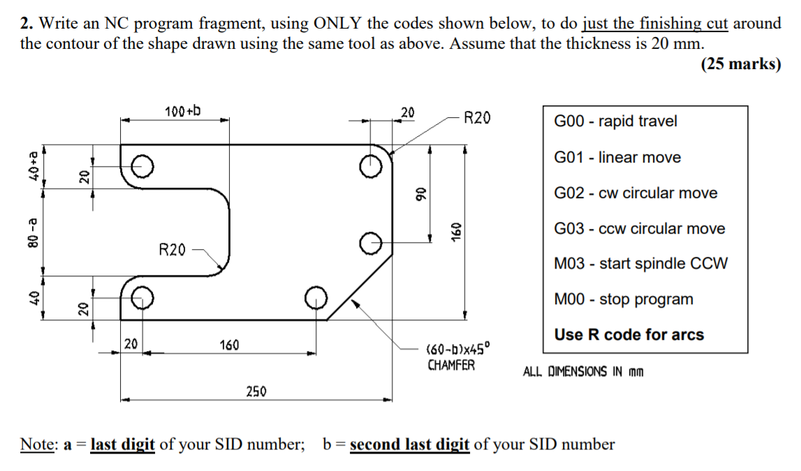 Solved 2. Write an NC program fragment, using ONLY the codes | Chegg.com