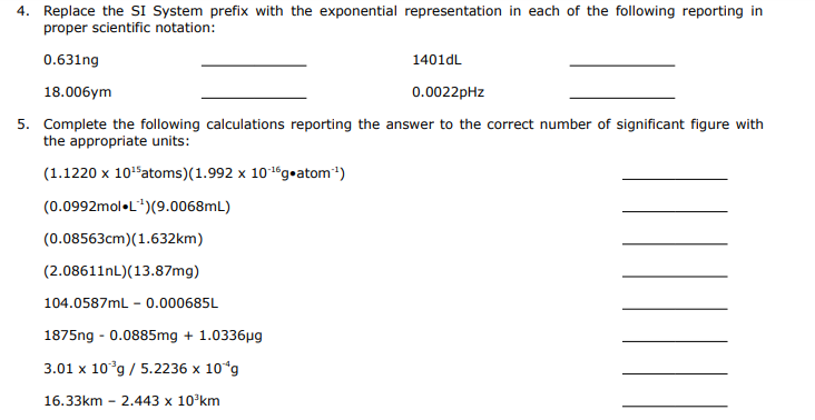 Solved 4. Replace the SI System prefix with the exponential | Chegg.com