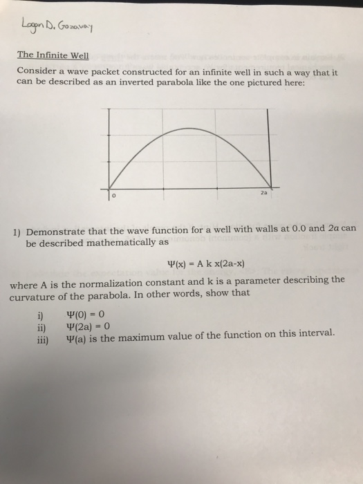 Solved The Infinite Well. Demonstrate that the wave function | Chegg.com