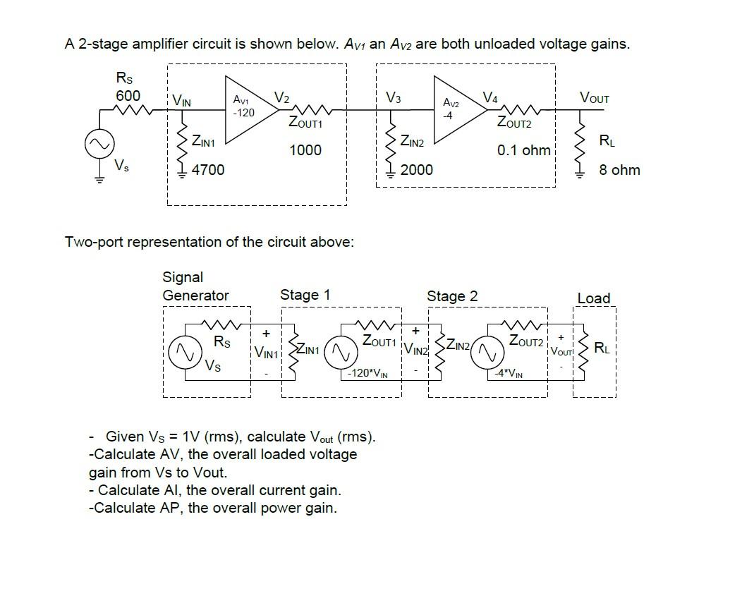 Solved A 2-stage amplifier circuit is shown below. Avi an | Chegg.com