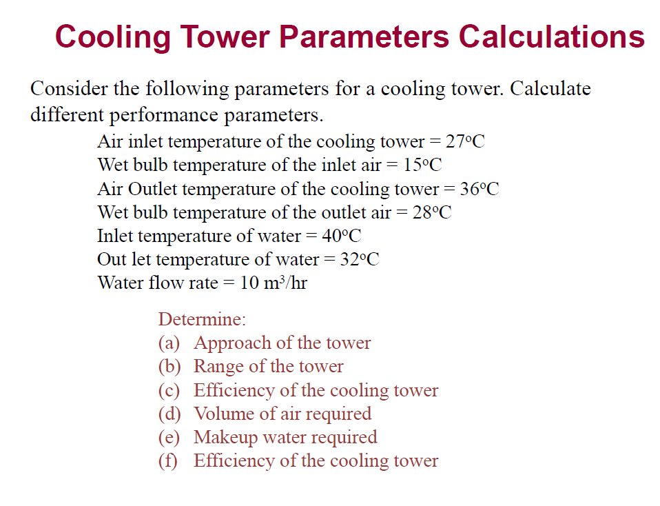 Solved onsider the following parameters for a cooling tower. | Chegg.com