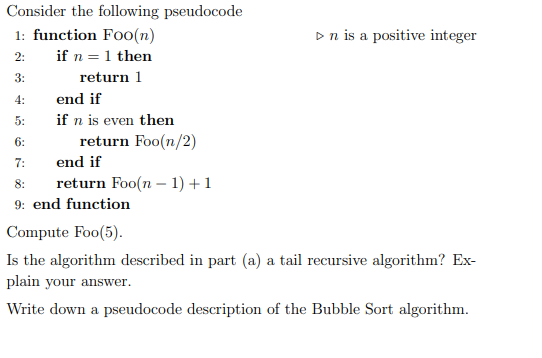 Solved 3: 5: 6: Consider the following pseudocode 1: | Chegg.com