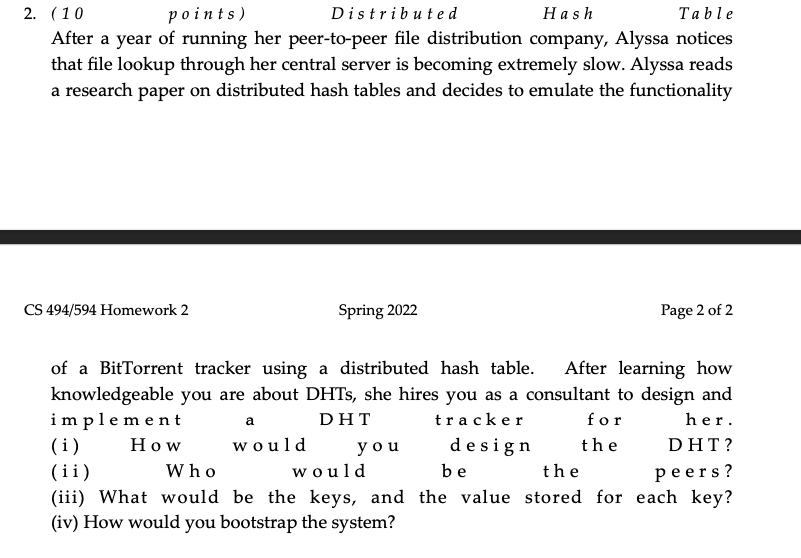 Solved 2. (10 points) Distributed Hash Table After a year of | Chegg.com