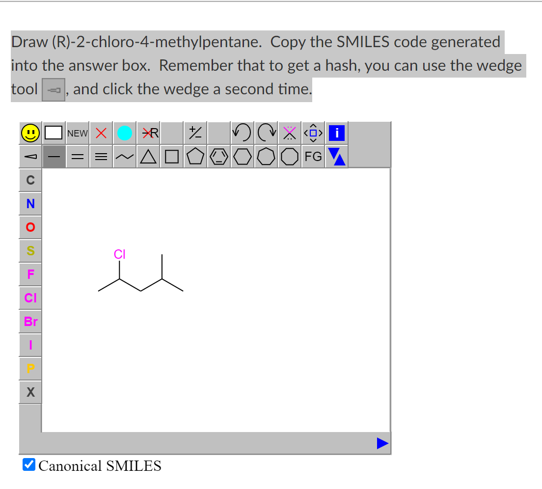 Solved Draw (R)-2-chloro-4-methylpentane. Copy the SMILES | Chegg.com