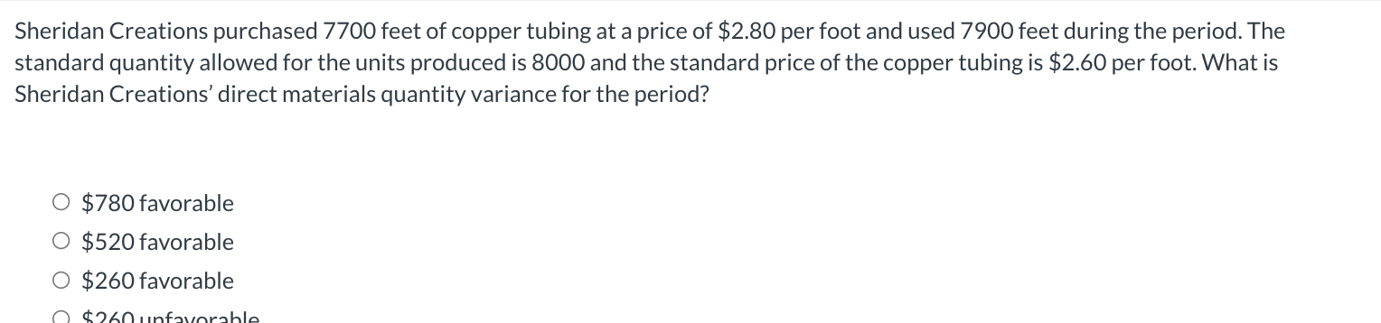 Solved Sheridan Creations purchased 7700 feet of copper | Chegg.com