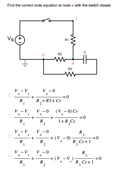 Solved Find the correct node equation at node a with the | Chegg.com