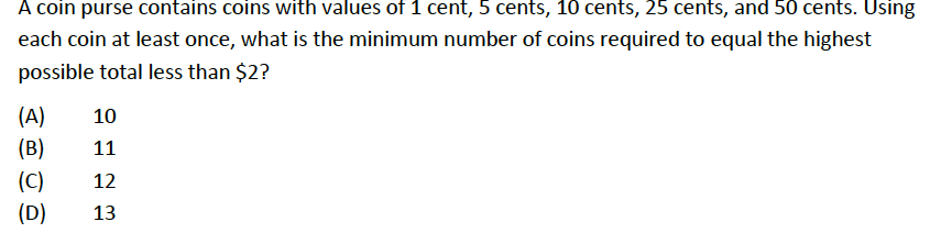 Solved A coin purse contains coins with values of 1 cent, 5 | Chegg.com