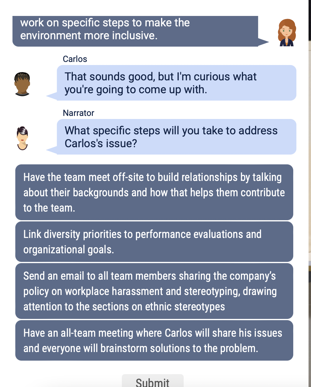 Solved Narrator Have an all-team meeting where Carlos will | Chegg.com