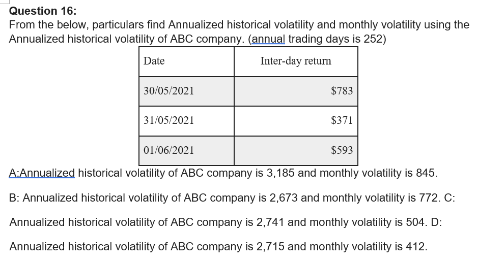 Solved Question 16: From the below, particulars find | Chegg.com