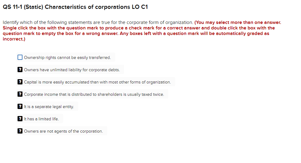 Solved QS 11-1 (Static) Characteristics of corporations LO | Chegg.com