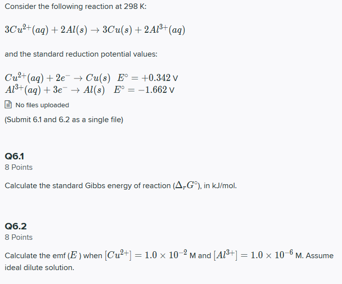 Solved Consider the following reaction at 298 K: 3Cu2+(aq) + | Chegg.com