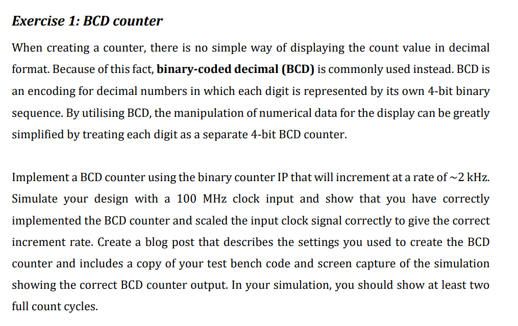 Exercise 1: BCD counter When creating a counter, | Chegg.com