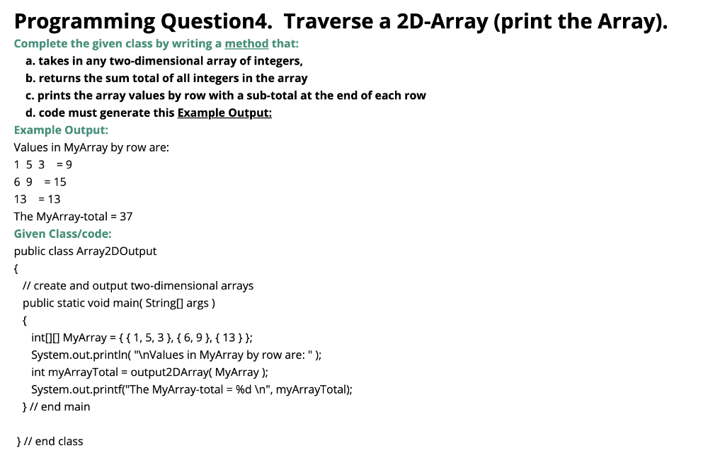 Solved Programming Question4 Traverse A 2d Array Print The 