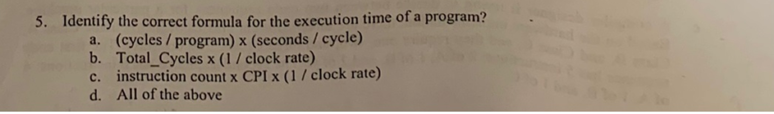 Solved 5. ﻿Identify the correct formula for the execution | Chegg.com