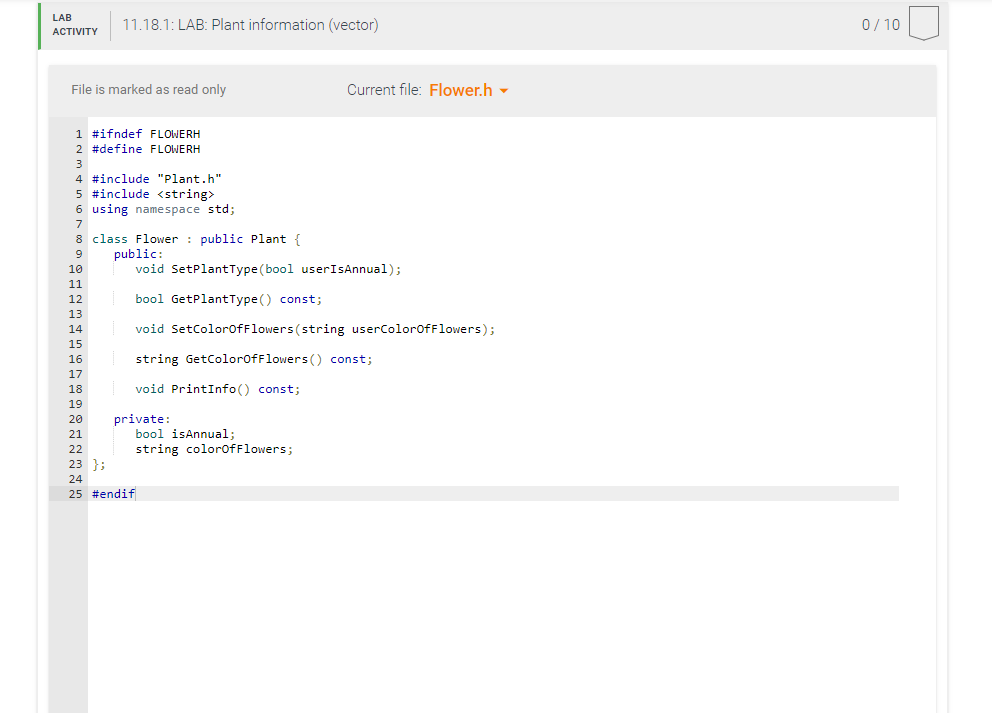 Solved Given a base Plant class and a derived Flower class, | Chegg.com