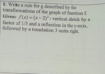 Solved 8. Write a rule for g described by the | Chegg.com