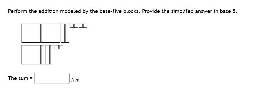 Solved Perform the addition modeled by the base-five blocks. | Chegg.com