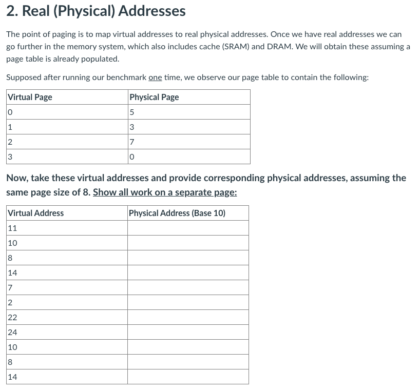 Solved Real (Physical) ﻿AddressesThe point of paging is to | Chegg.com