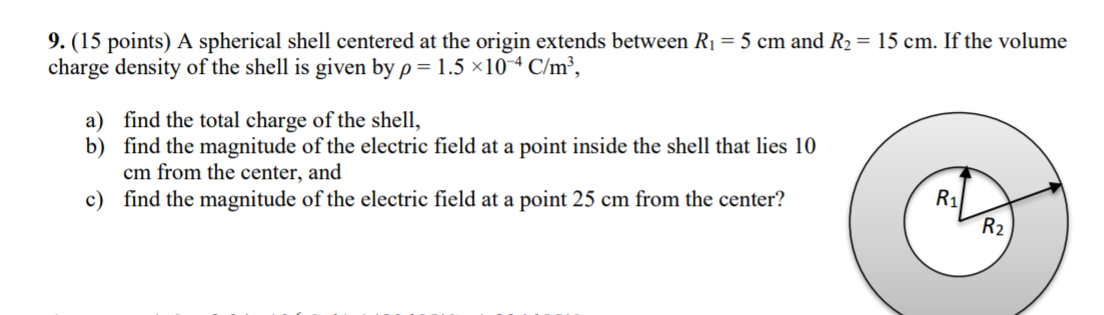 Solved 9. (15 points) A spherical shell centered at the | Chegg.com