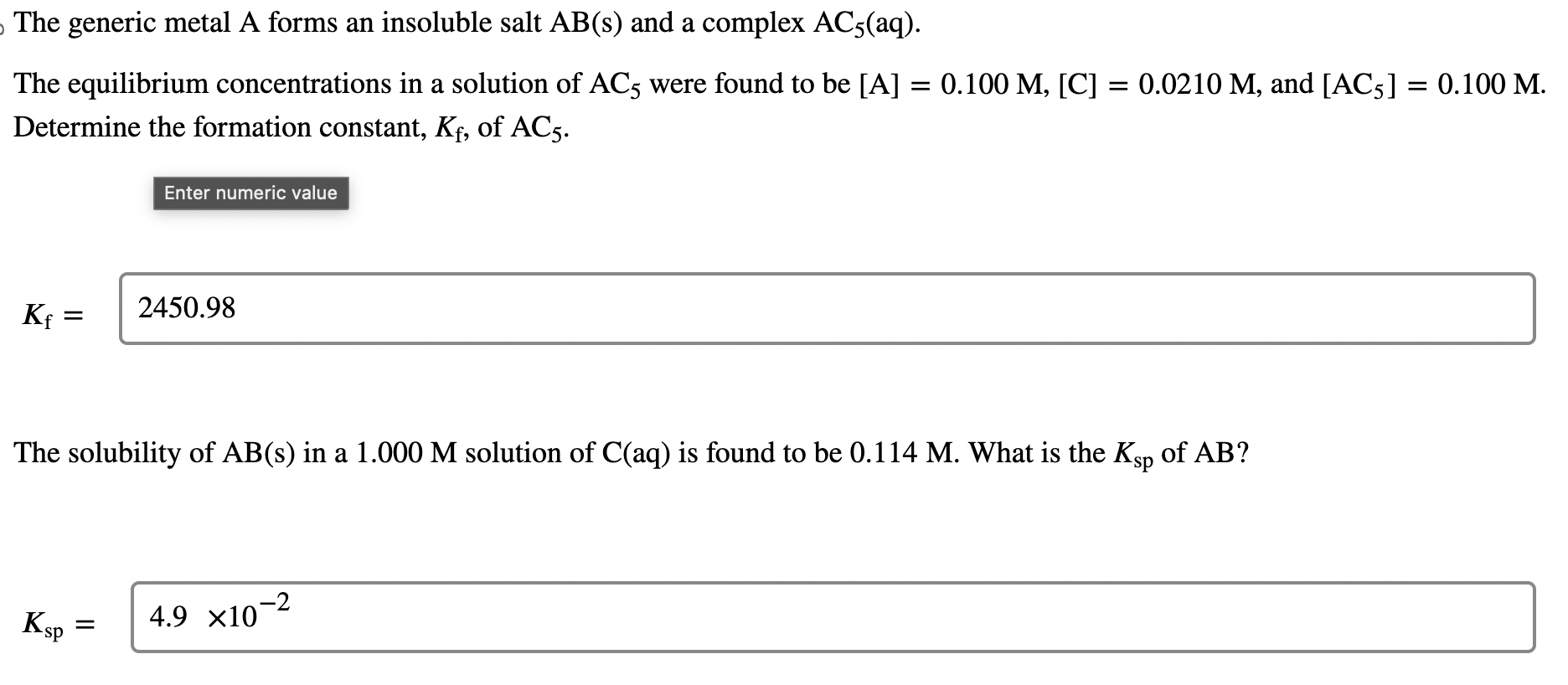 Solved The generic metal A forms an insoluble salt AB(s) and | Chegg.com
