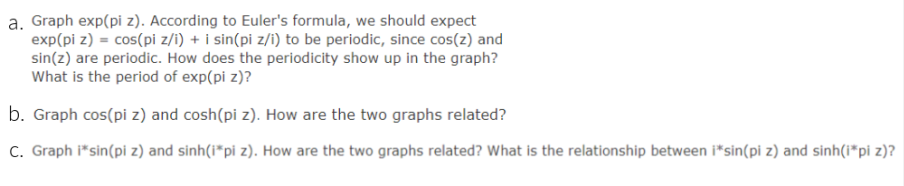 Solved a. Graph exp(pi z). According to Euler's formula, we | Chegg.com