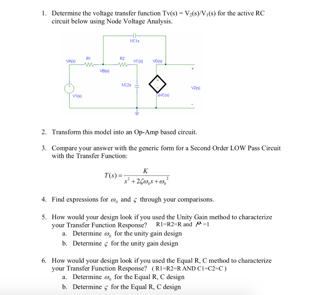 Solved 1. Determine the voltage transfer function Tv(s) = | Chegg.com