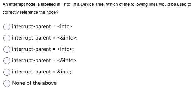 Solved An interrupt node is labelled at "intc" in a Device | Chegg.com